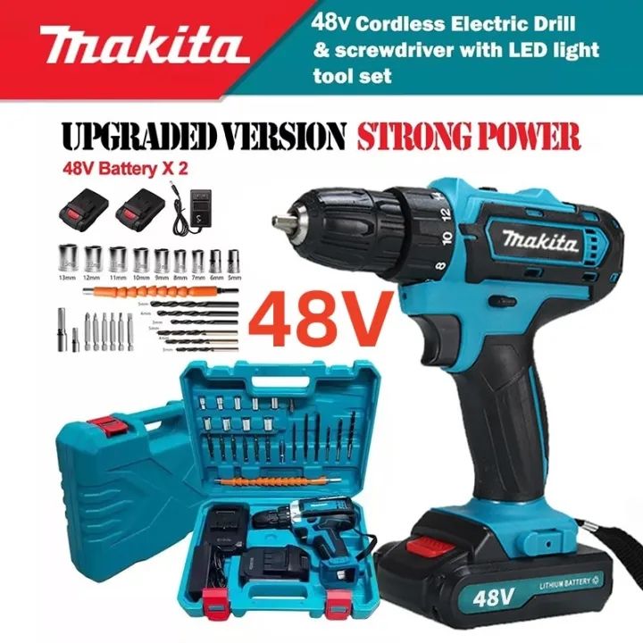 Cordless Hand Drill 2 Battery Heavy Duty Set Power Tools 48v Electtic