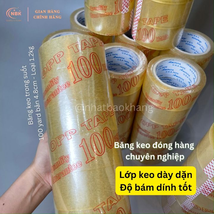 Băng keo trong suốt 100 yard - 1.2Kg/Cây/6 Cuộn - Băng keo đóng hàng bản 4.8cm, băng keo trong ...