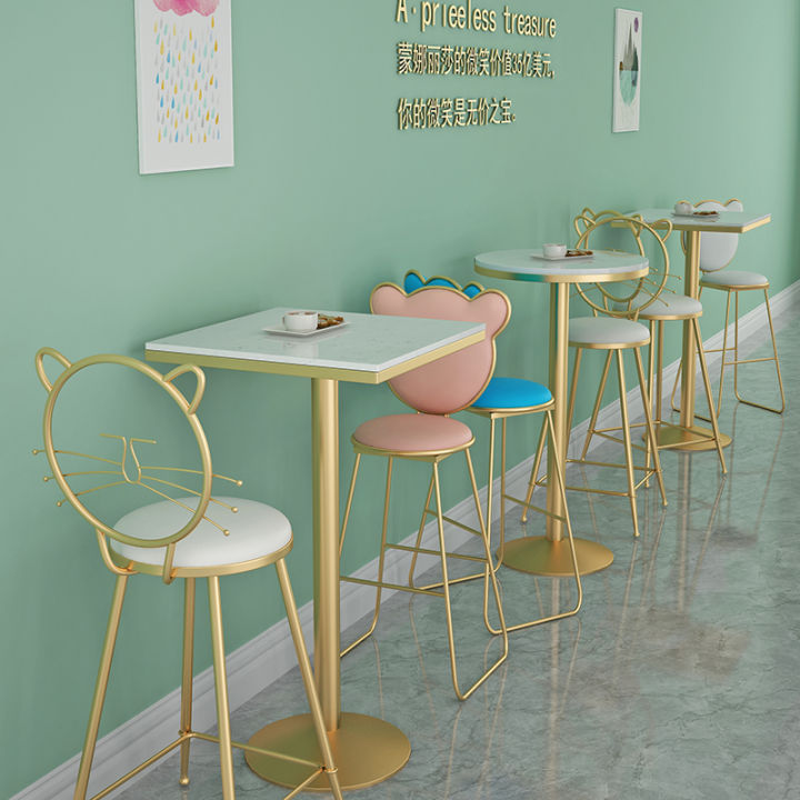 Scandinavian Milk Tea Shop Table and Chair Coffee Shop High Leg Table ...