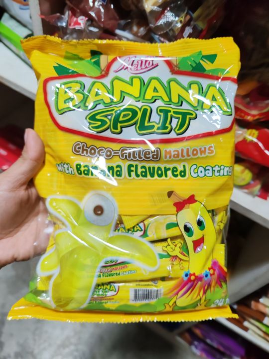 BANANA SPLIT CHOCOLATE FILLED MALLOWS WITH BANANA FLAVORED COATING ...