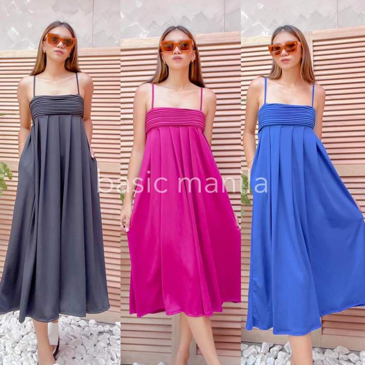 BASIC MANILA | Adjustable Pleated Maxi Dress | Lazada PH