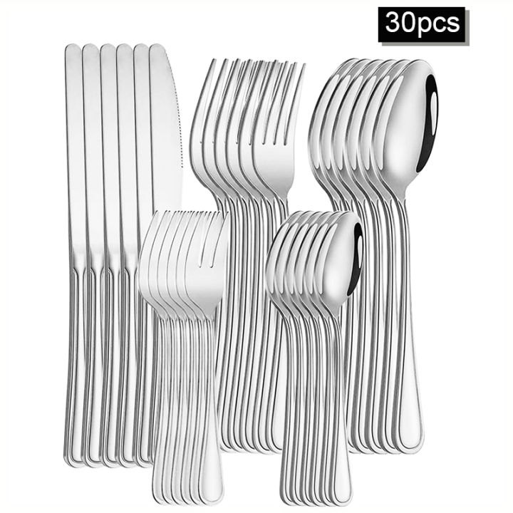 6/30pcs Stainless steel cutlery set steak knife and fork dessert fork ...