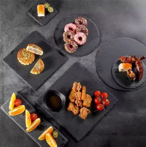 Natural Black Western Slate stone Dishes Solid Square Sushi Steak ...