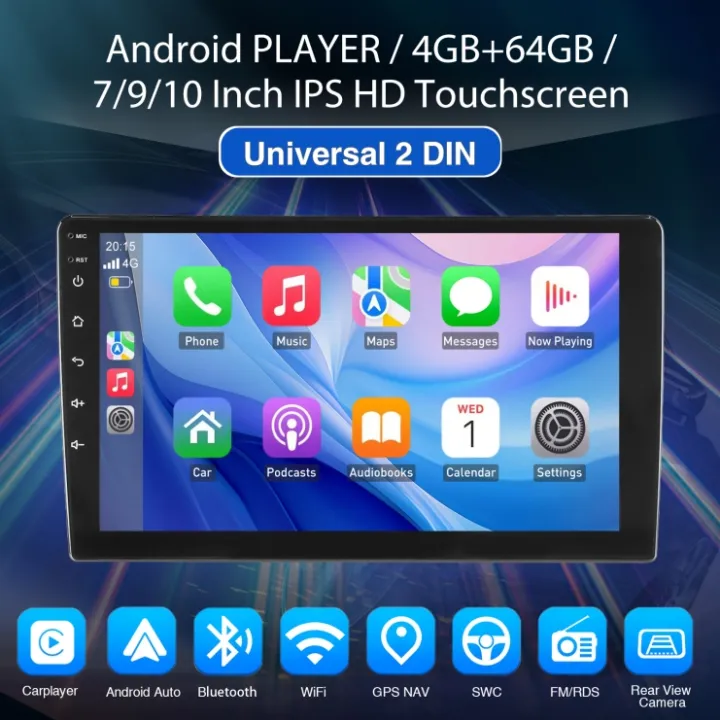 ESSGOO 4+64GB Carplay Android Auto AHD 7"/9"/10" IPS Screen Car Player ...