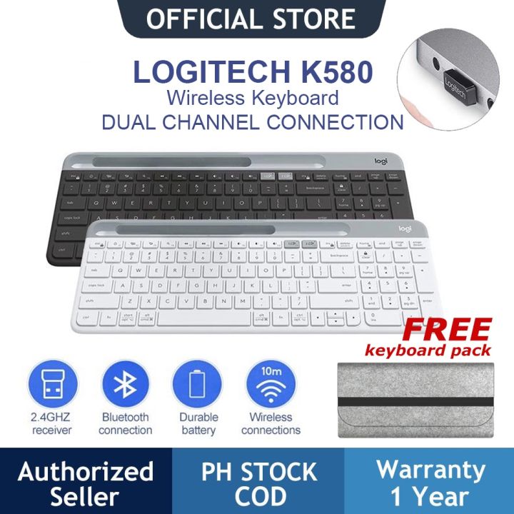 Logitech K580 Wireless Bluetooth Keyboard Slim Multi-Device Easy Switch Chrome OS -Bluetooth/USB ...