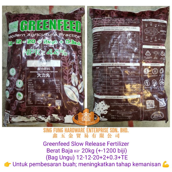 Baja Greenfeed 12:12:20.2 + TE Slow Release Fertilizer 20KG/For 1 Pack ...