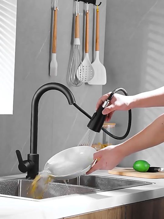 （Fast Delivery）SUS304 Flexible Kitchen Faucet Black/Silver Rotate ...