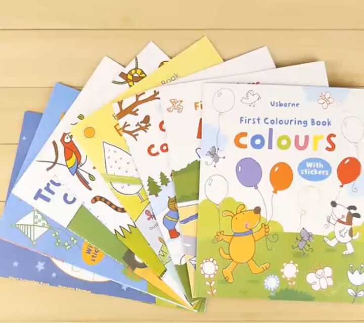 BUKU MEWARNAI USBORNE First Coloring Book First Dot to Dot with Sticker ...