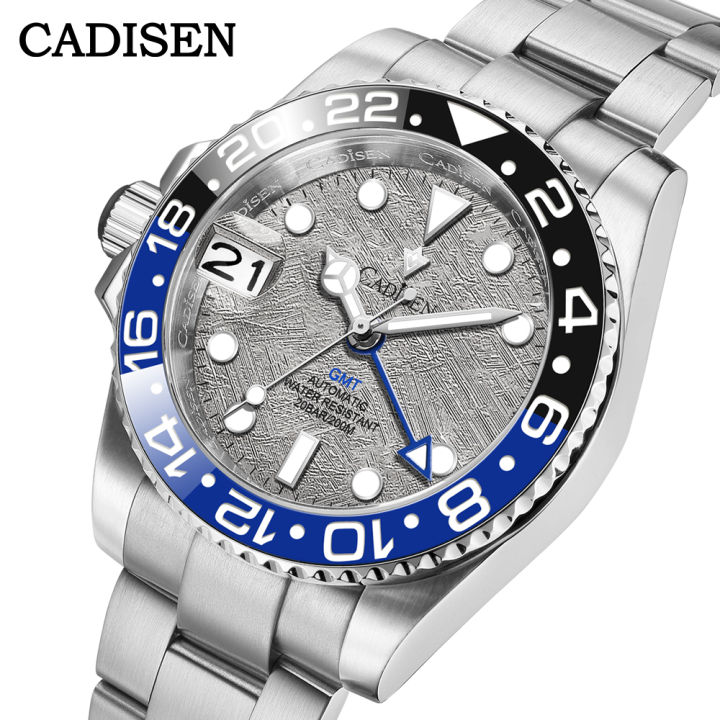 CADISEN 2023 New GMT Automatic Watch Japan NH34A Stainless Steel Calendar AR Sapphire Glass ...
