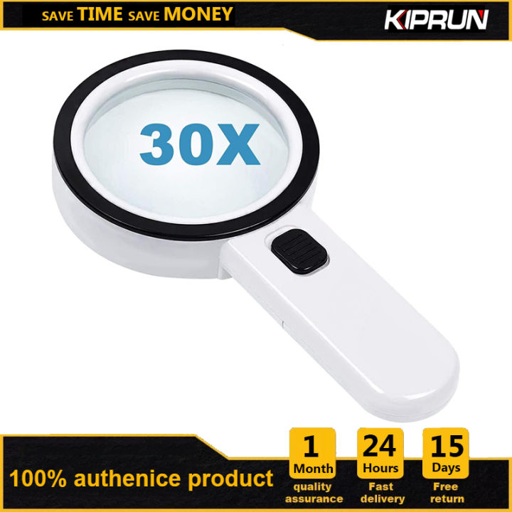 KIPRUN Magnifying Glass with Light, 30X Handheld Large Magnifying Glass ...