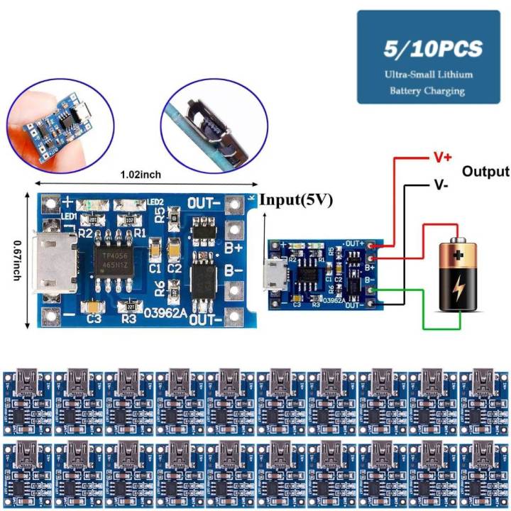 10pcs Type-C Micro Mini 5V1A 18650 TP4056 Lithium Battery Charger ...