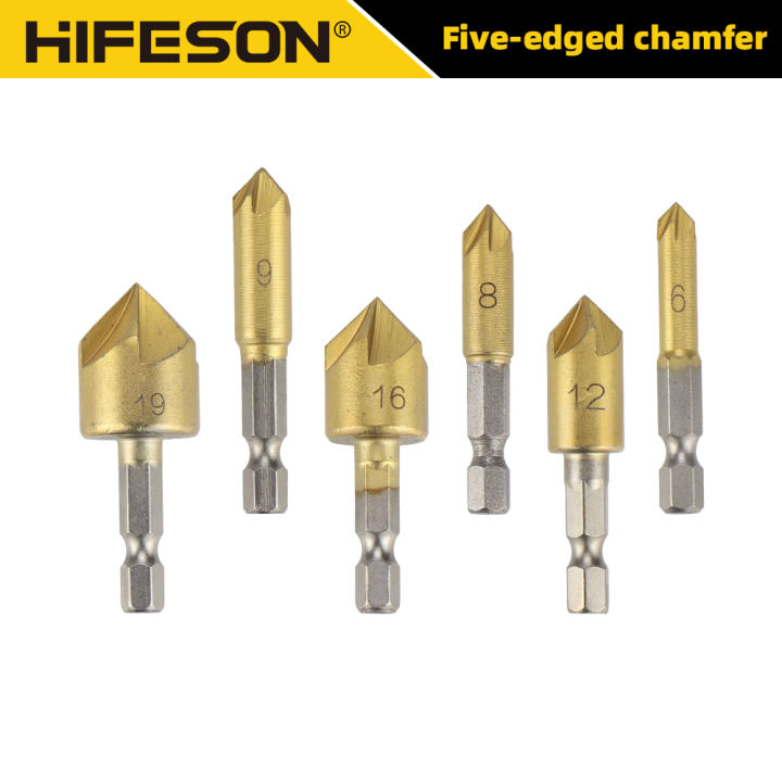 HIFESON 6mm 8mm 9mm 12mm 16mm 19mm HSS Countersink Drill Bits Chamfer ...