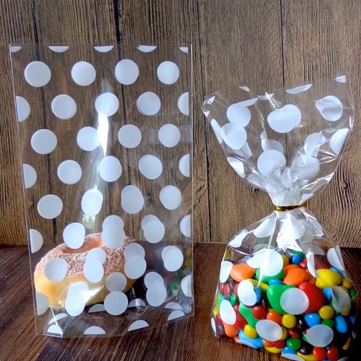 100pcs Food Packaging Bag White Polka dots Stripes Transparent DIY ...