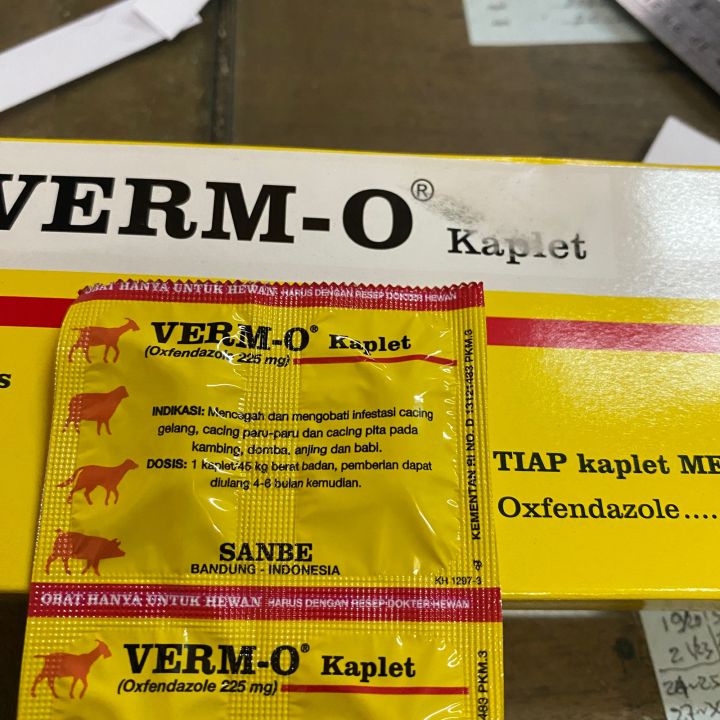 Verm-O 1 kaplet ecer obat cacing ampuh hewan sapi kambing anjing domba ...
