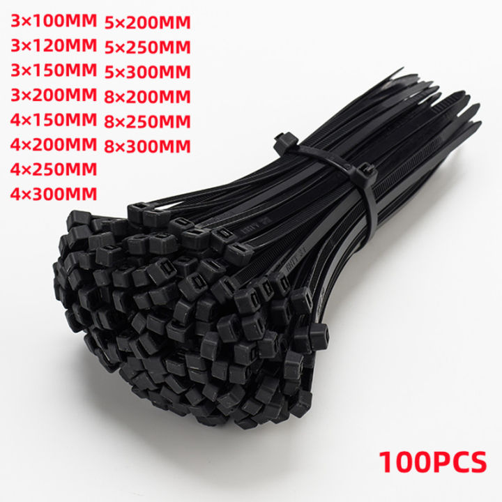 Self-locking plastic nylon tie 100 PCS black 5x300cable tie fastening ring4x200 cable tie zip ...