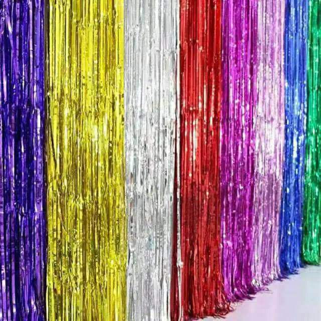 Tirai foil curatin rumbai plastik chrome macaron ulang tahun ultah ...