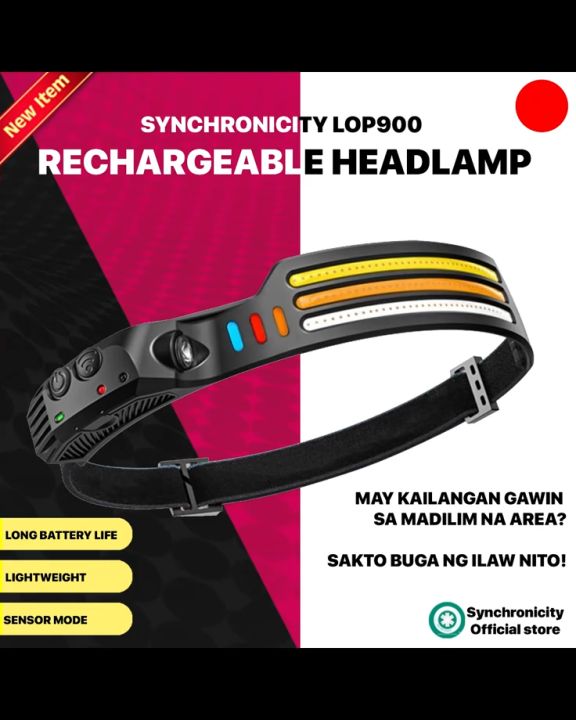 Multi-function Sensor Headlamp COB Rechargeable 230° Wide Beam Head Lamp Flashlight Outdoo USB ...