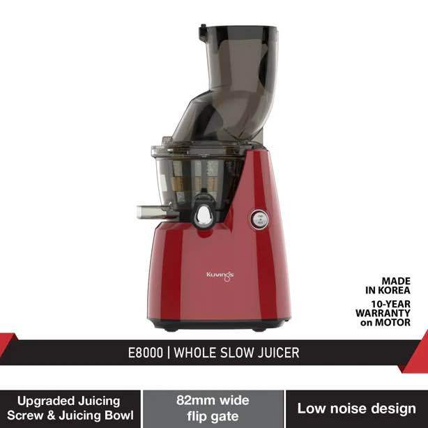 Kuvings E8000 Whole Slow Juicer with Dual Feeding Chute for Cold Press Masticating Juice (Red ...