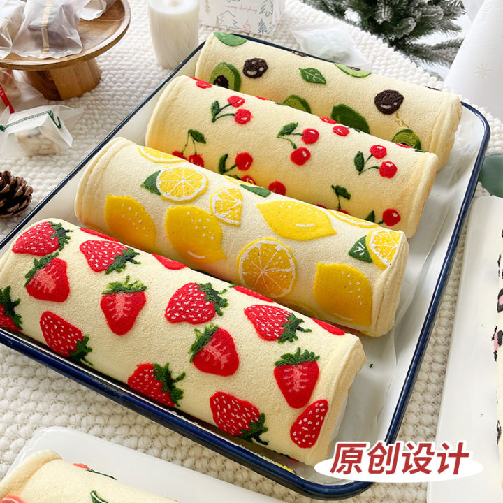 Cake Roll Calico Paper Drawing Painted Pattern Cherry Lemon Strawberry ...