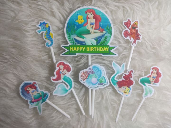 Topper Cake Ultah/Hiasan Kue Ultah/Mermaid/8pcs/Fullstick/Free Custom ...