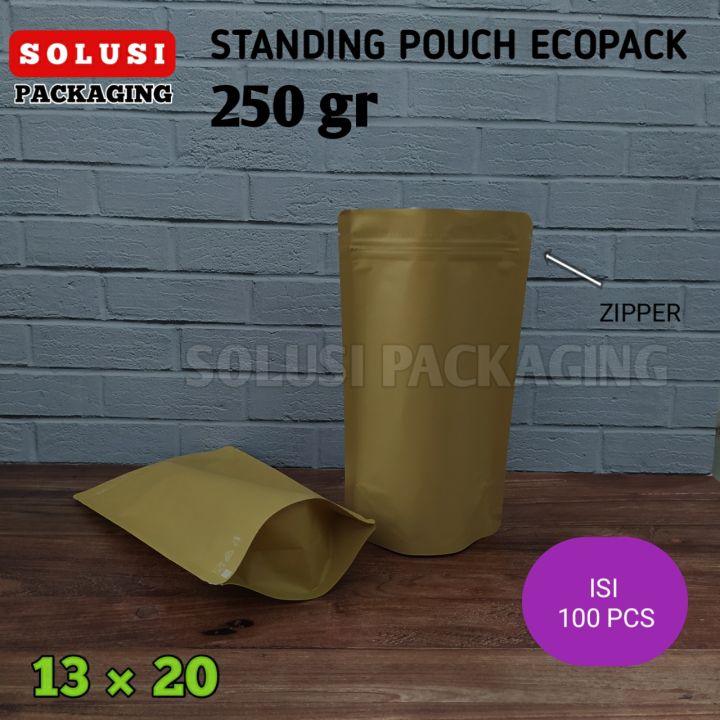 ISI 100 PCS Standing Pouch ECOPACK 250gr KPACK Kemasan Kopi Kertas ...
