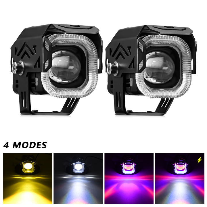 EKLEVA 2pcs LED Motorcycle Spotlights Super Bright Fish Eye Lens Angel ...