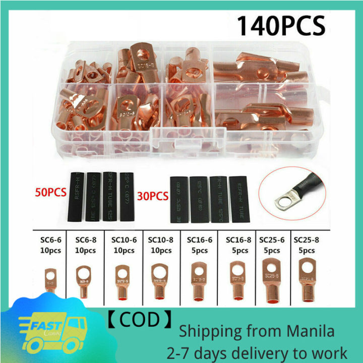 60/140 Pcs Electrical Cable Lug Wire Eyelet Copper Ring SC Terminals ...