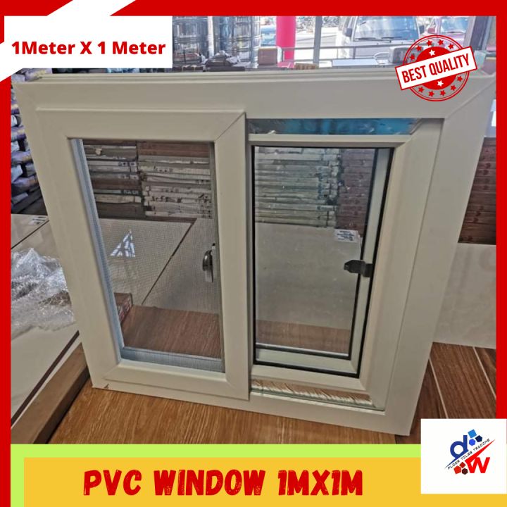 PVC SLIDING WINDOW 100X100 CLEAR GLASS WITH SCREEN BINTANA | Lazada PH