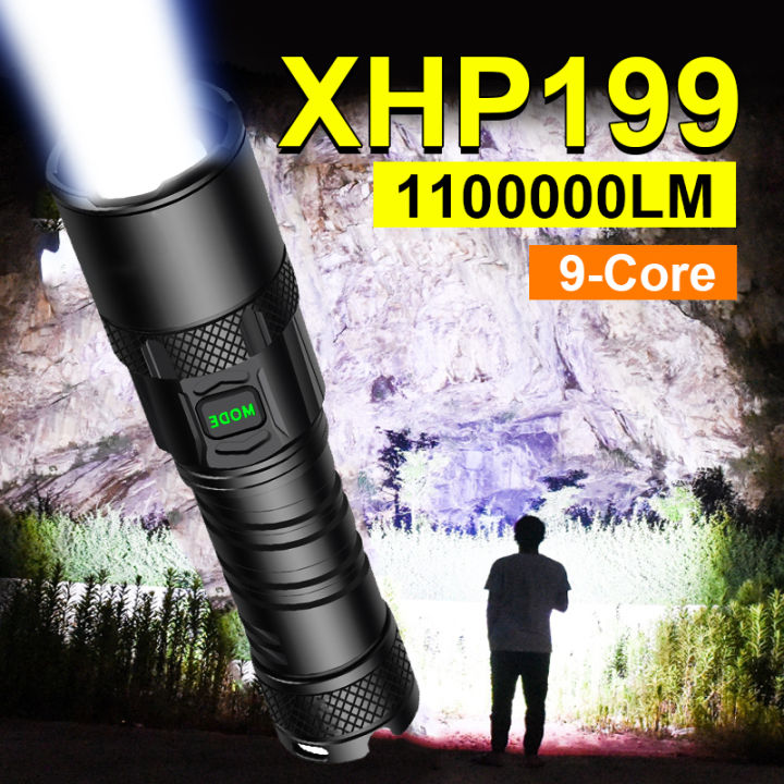 XHP199 Most Powerful LED Flashlight Rechargeable LED torch light heavy ...