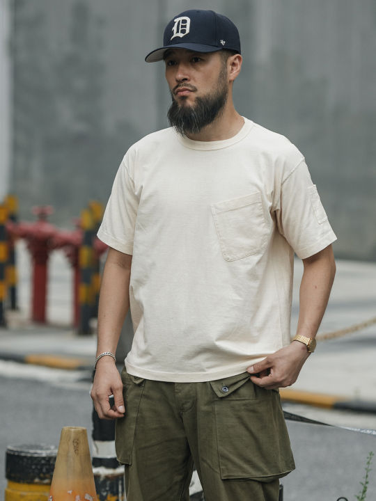 หลวม Fit Rugged Bronson Bronson Brand ผ้าฝ้าย เสื้อยืดครึ่งแขนเล็ก ปกเสื้อ กระเป๋าเสื้อ ดีไซน์ ...