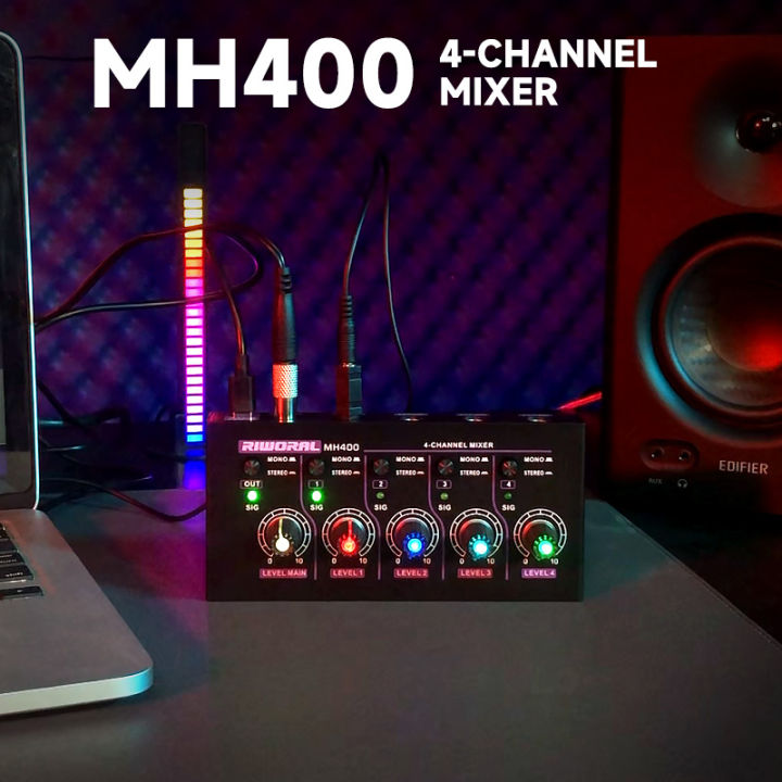 Mini Audio Mixer Stereo / Mono 4 Channel 1/4 Inch TSR/TS Audio Input ...