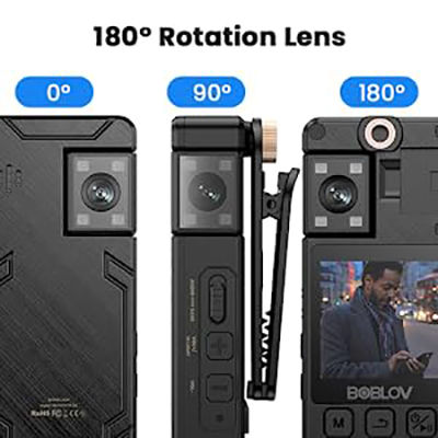 BOBLOV A24 Mini Body Worn Camera 256GB, HD 1296P 180° Rotate Side Lens ...