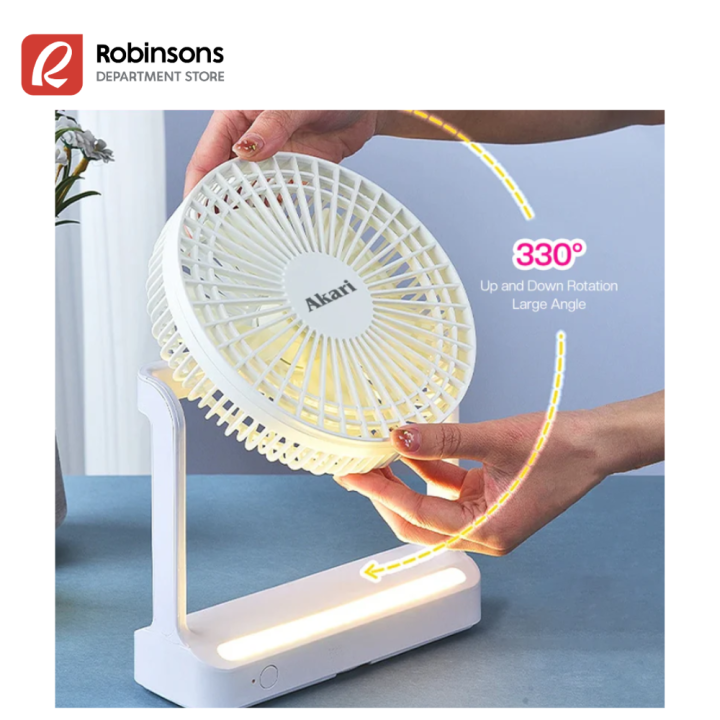 Akari Rechargeable Round Fan with LED (White) | Lazada PH