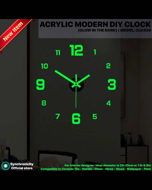 CLK420 Acrylic Modern DIY Clock, 3D Mirror Small Size Surface Wall Frameless Mute Clock, Home ...