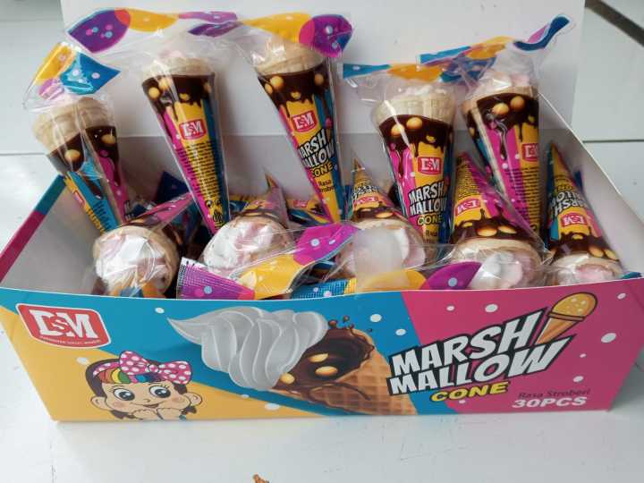 marshmallow cone permen rasa strobery coklat 1 bok isi 30 pcs | Lazada ...