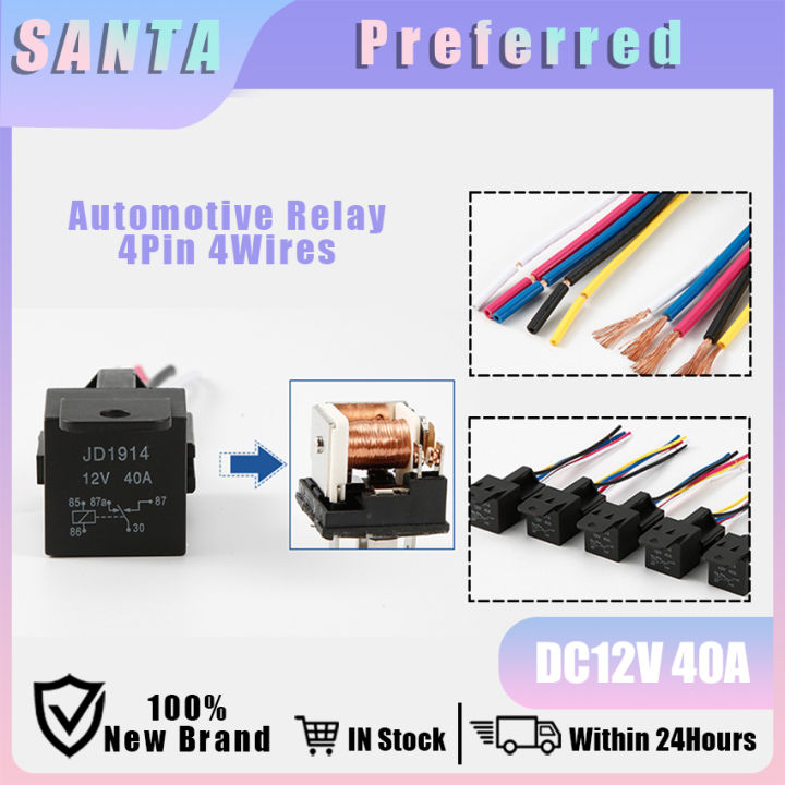 Universal DC 12V 40A Car Relay Starter Relay Socket 4Pins 4Wires ...