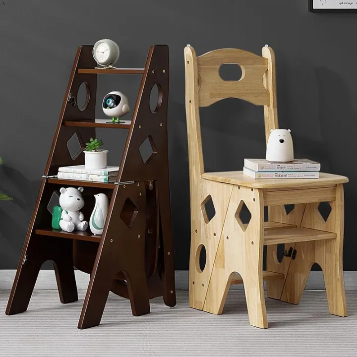 Solid Wood Folding Retractable Indoor Stair Chair Ladder Multi ...