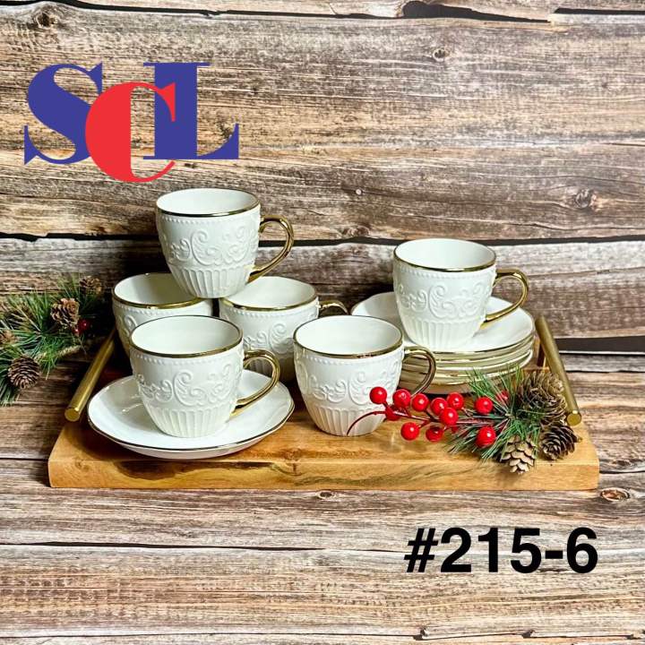 12pcs‼️CERAMIC CUP & SAUCER SET(6pcs 230mL CUPS & 6pcs 6" SAUCER PLATES ...