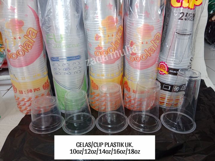 1 pack GELAS PLASTIK CUP 10oz 12oz 14oz 16oz 18oz GELAS POP ICE JUS es ...