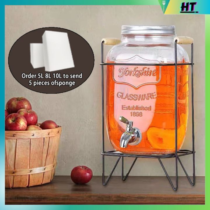 4L 5L 8L 10L juice drink glass jar dispenser with stand and faucet ...