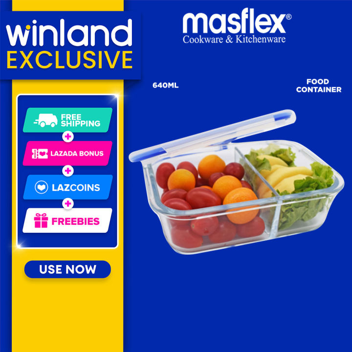Masflex by Winland 640 ml Rectangular Borosilicate Glass Food Container ...