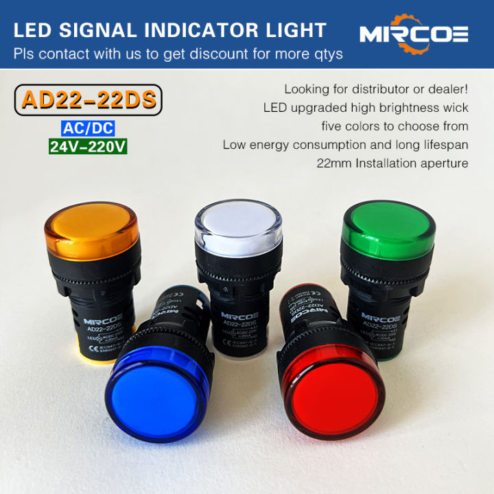 Mircoe แผงไฟนำร่อง Led AD22-22 10ชิ้นไฟแสดงสถานะสีแดงน้ำเงินเขียวเหลือง ...