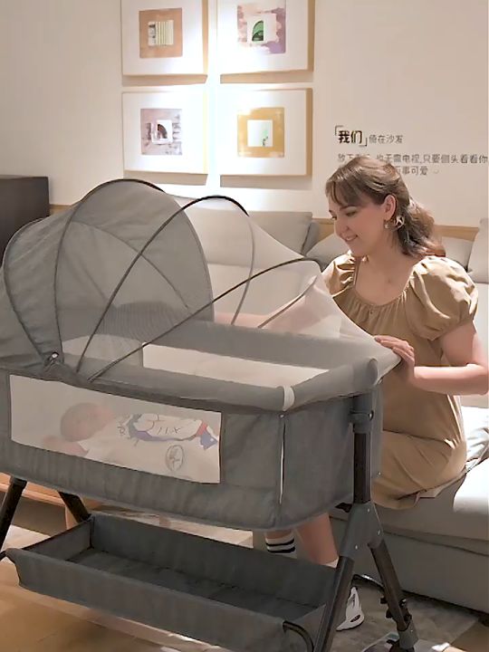 baby cot baby side bed Folding baby bed portable Adjustable crib ...