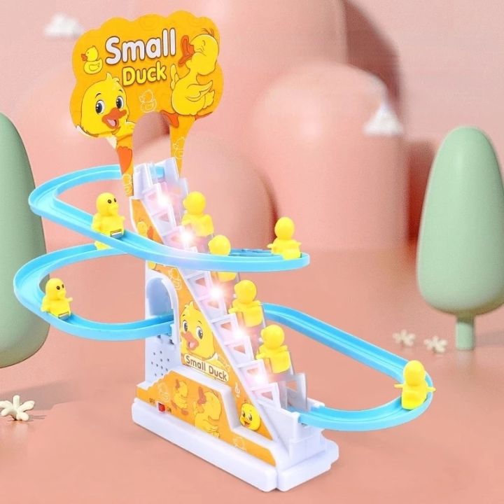 Children Toy Duck DIY Rail Racing Track Small Duck Climbing Stairs Toy ...