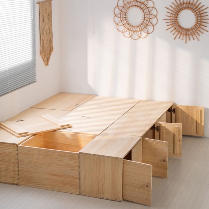 Tatami Wooden Box Bed Storage Bed Box Storage Bay Window Patchwork ...