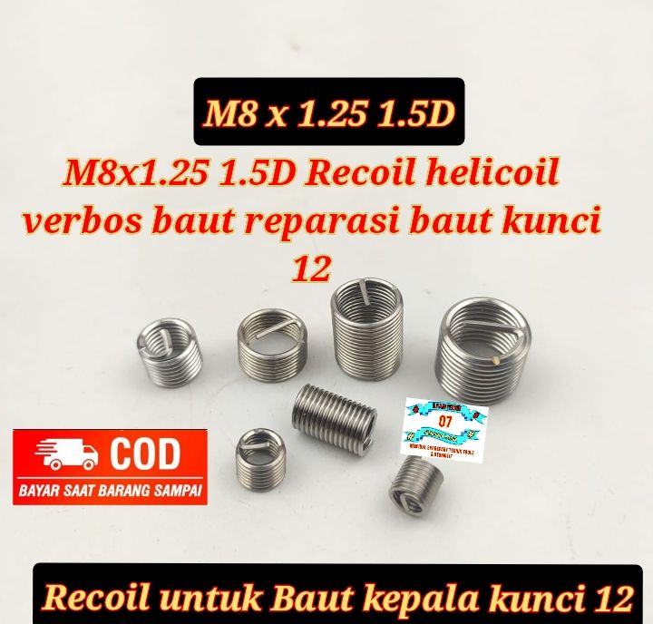 M8x1.25 1.5D recoil helicoil Verbos baut reparasi baut kunci 12 ...