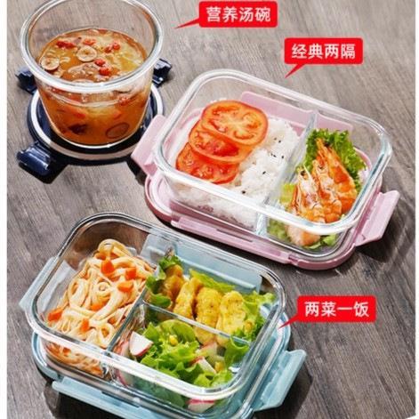 Heatable Glass Lunch Box with Cover Chinese Style Portable Meal Bowl ...