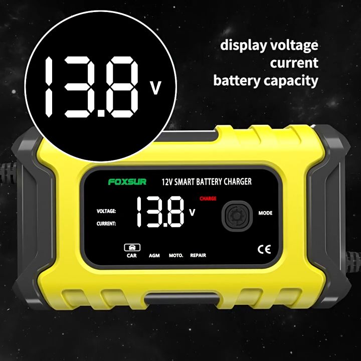 Foxsur 12V6A Car Battery Charger Full Automatic Intelligent Pulse ...