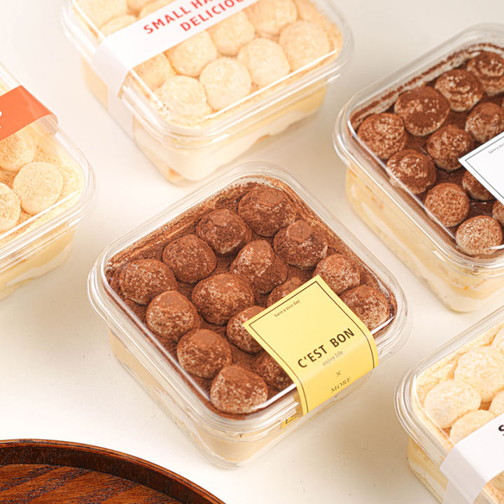 Transparent Square Tiramisu Cake Box with Lid Disposable Mousse Dessert ...
