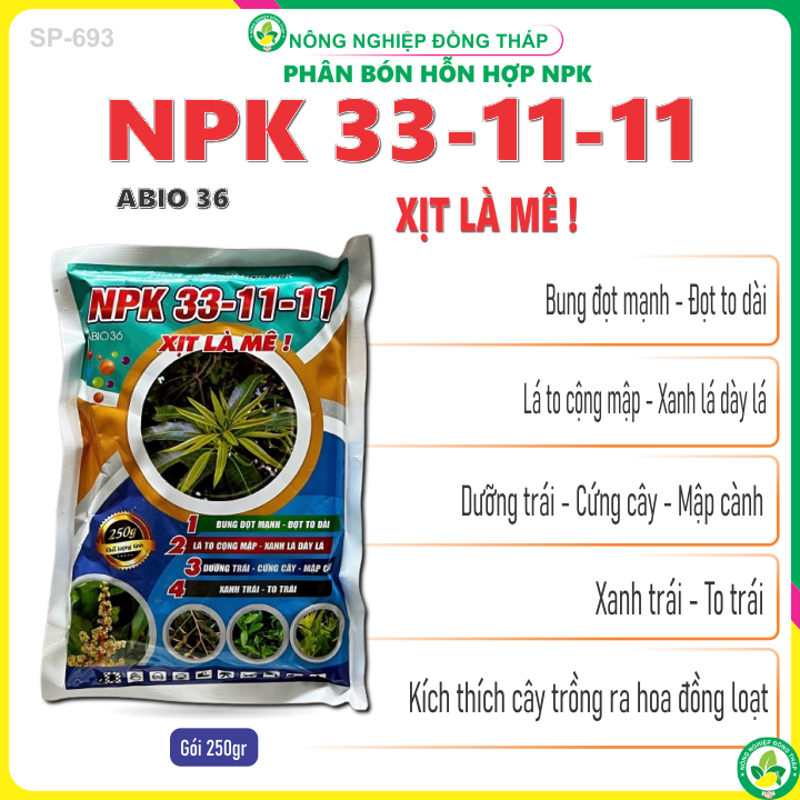 [COMBO 4 GÓI] Phân Bón Hỗn Hợp ABIO NPK 33-11-11 Xịt Là Mê – Bung Đọt Mạnh, Đọt To Dài, Lá To ...